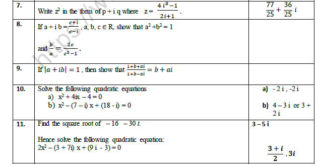 CBSE Class 11 Mathematics Complex Numbers Worksheet Set B